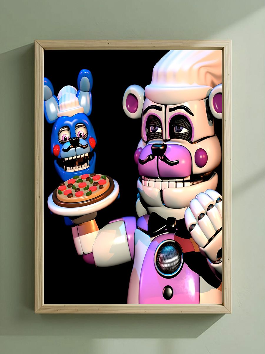 Постер, плакат на стену "Плюшевый Бонни с пиццей: игра Five Nights at Freddy's / Five Nights at Freddy's" 42 см х 29,7 см (А3) Без Рамы