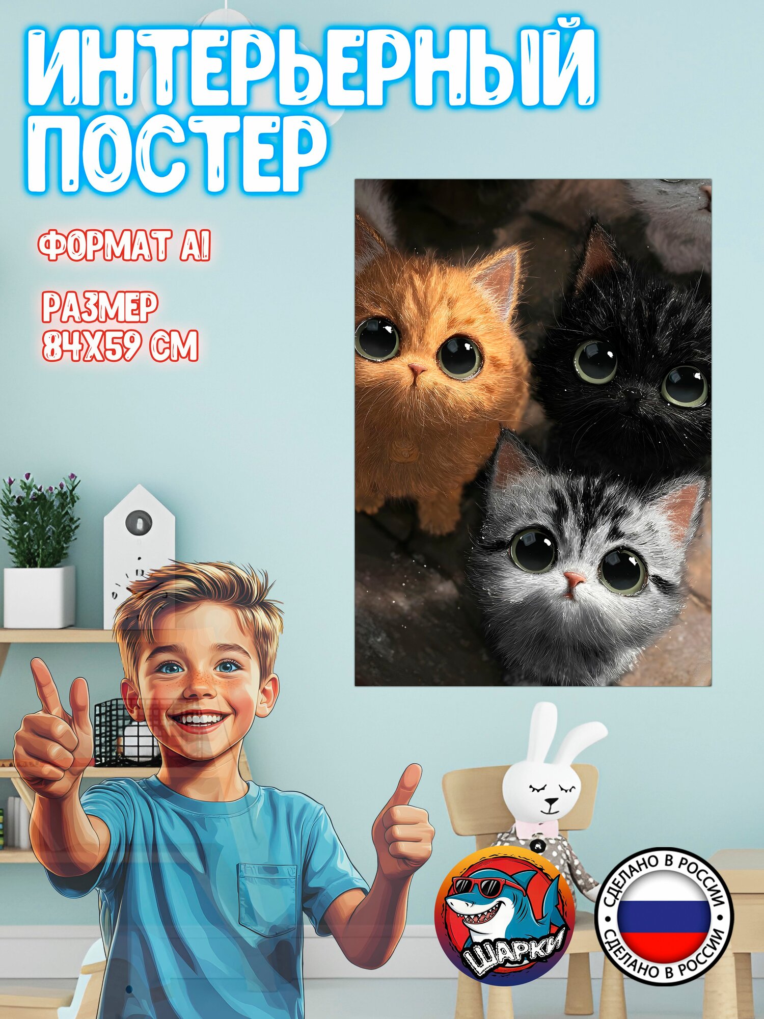 Постер на стену 84х59 см Котики
