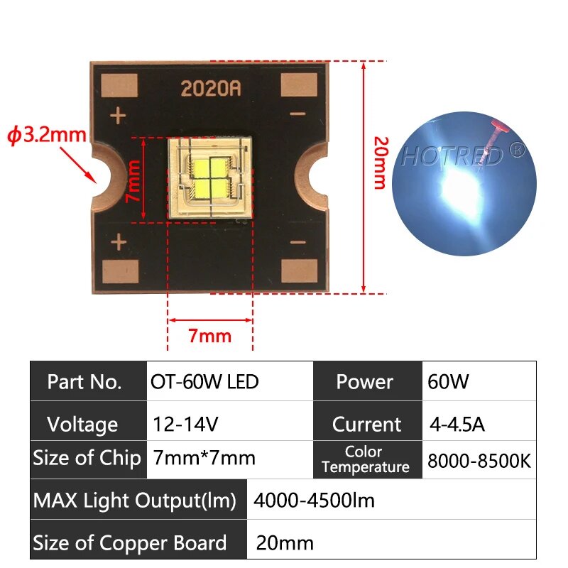 Светодиод OT-60W LED 60W 12-14V 8000-8500K