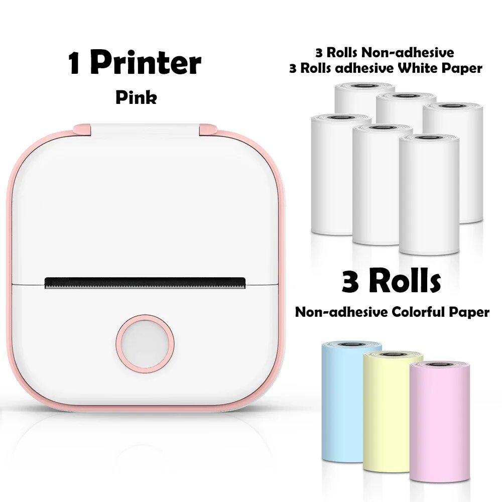 Phomemo T02 Термопринтер Розовый, Pink-Plus 9 Roll Set