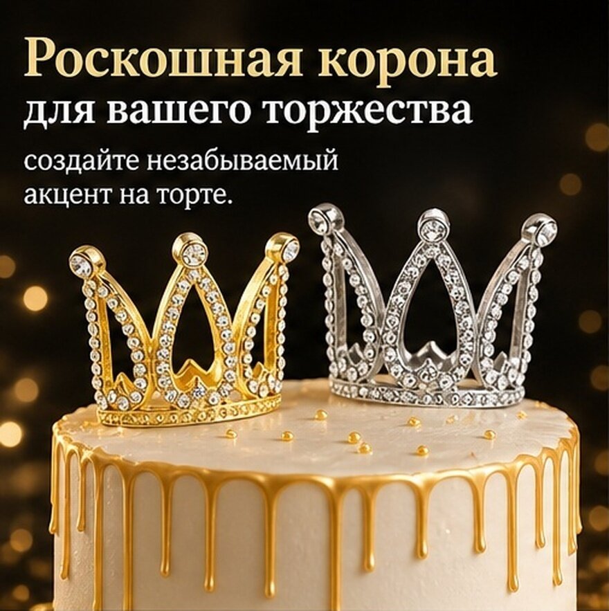2 Штук Декоративные Короны Для Торта Из Металла Размер 4 6X4 6Cm Для Дня Рождения И Вечеринок
