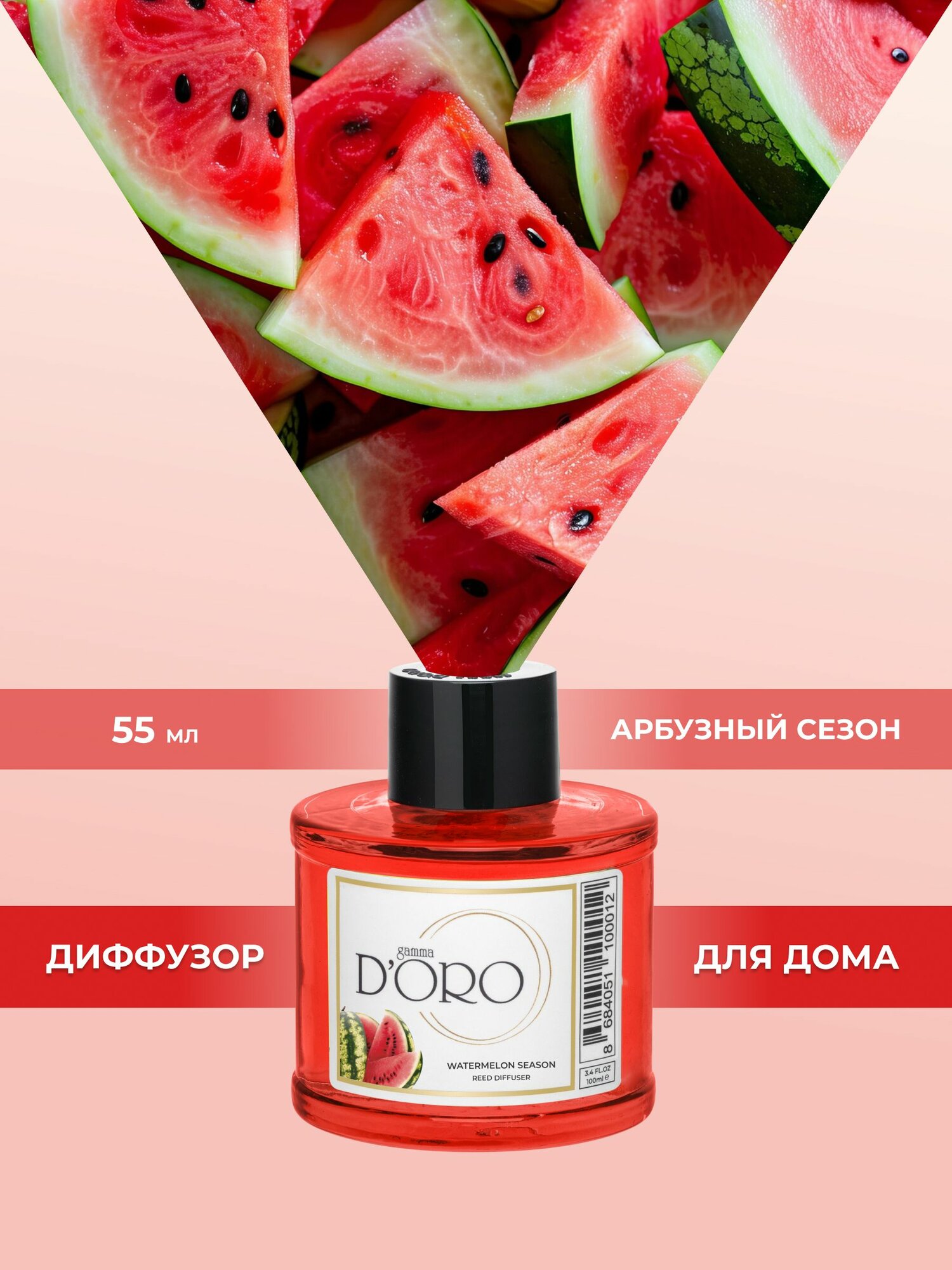 GAMMA D'ORO Диффузор ароматический для дома с палочками Арбузный сезон, 55 мл