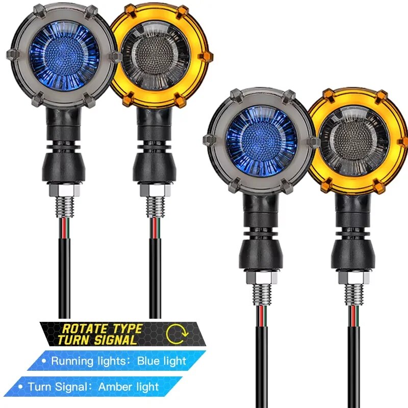 Мото поворотники LED, ретро, двухцветные (Amber Blue), 12В