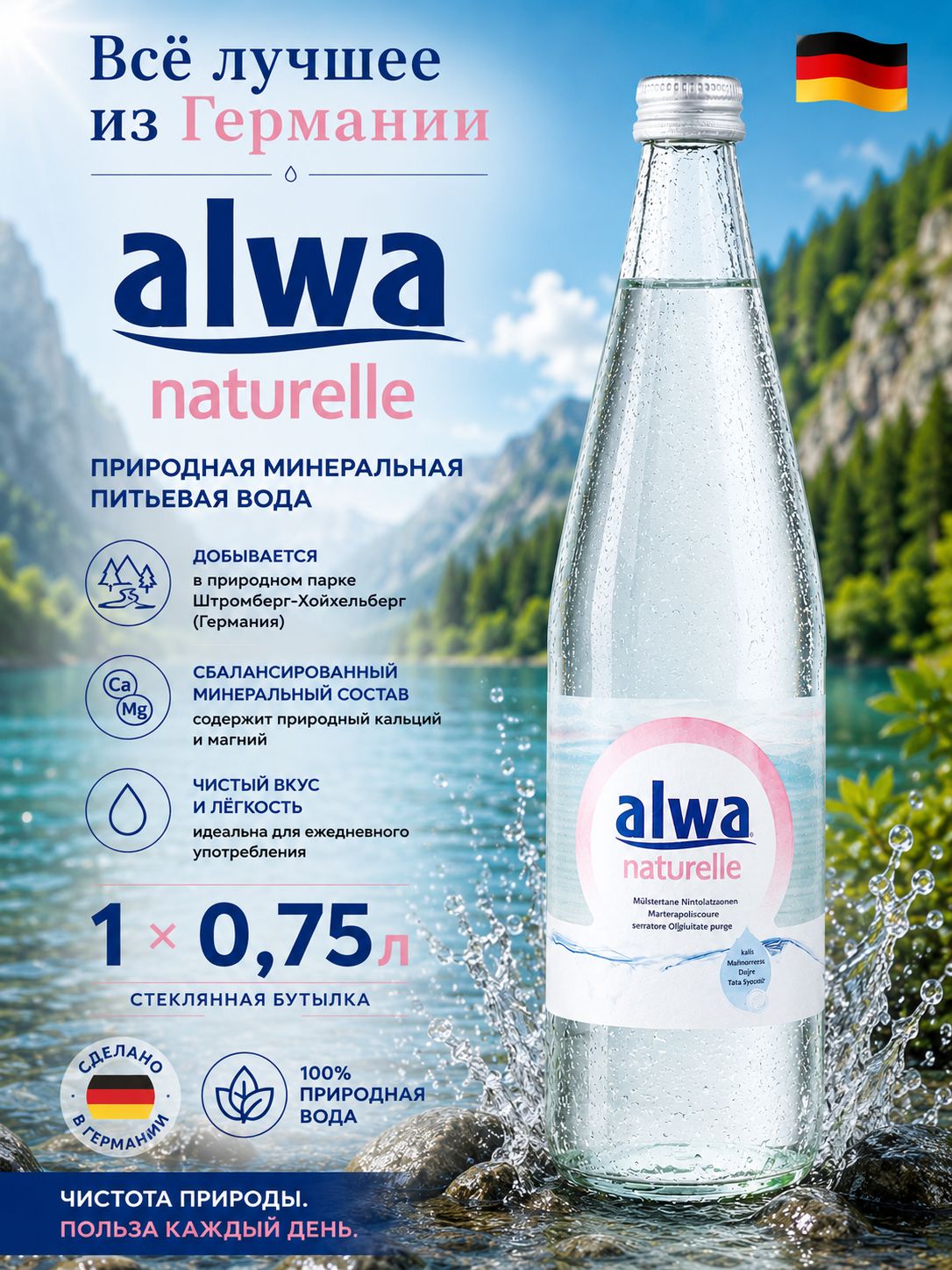 Натуральная минеральная вода Alwa naturelle 1x0,75