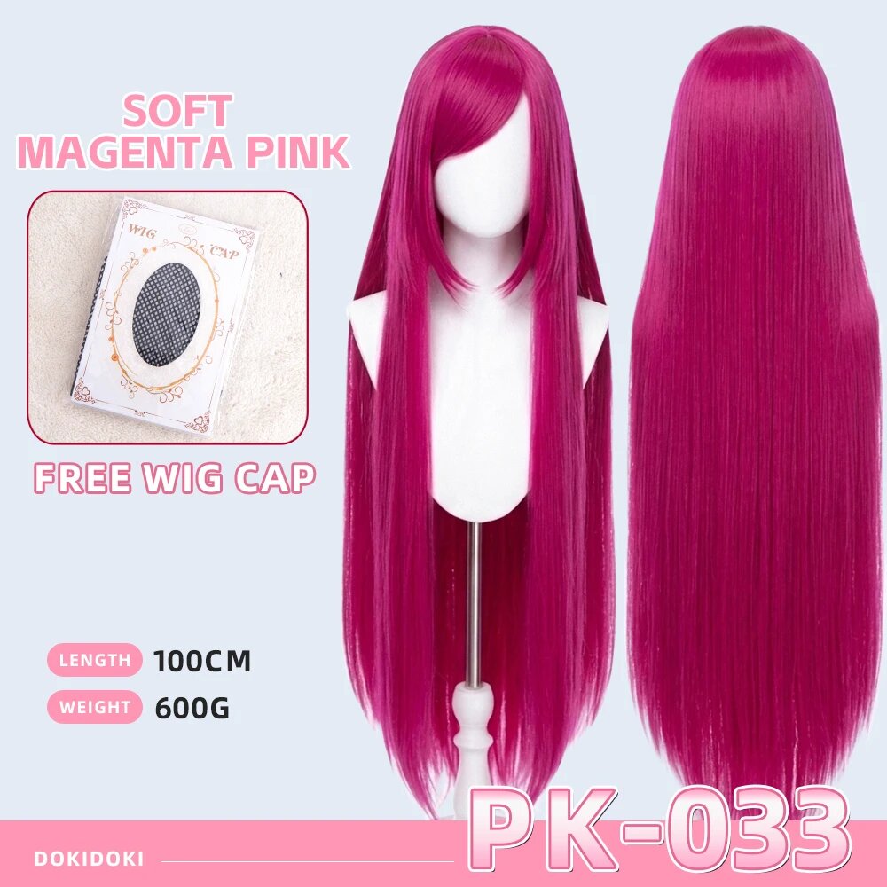 Розовый парик для косплея DokiDoki Pink-033, 100см