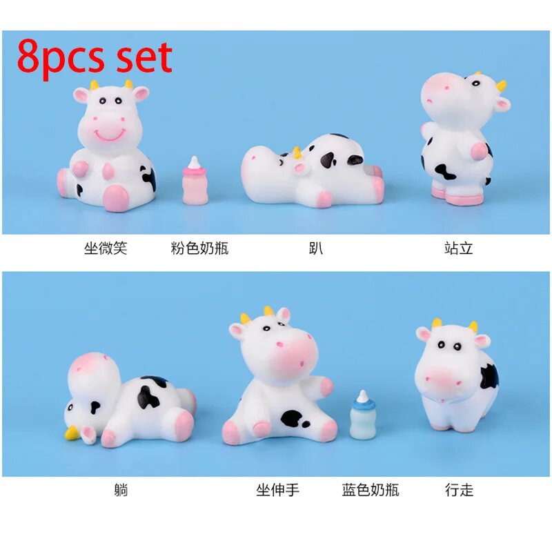 Миниатюрные фигурки коров из смолы, 8PCS SET-A