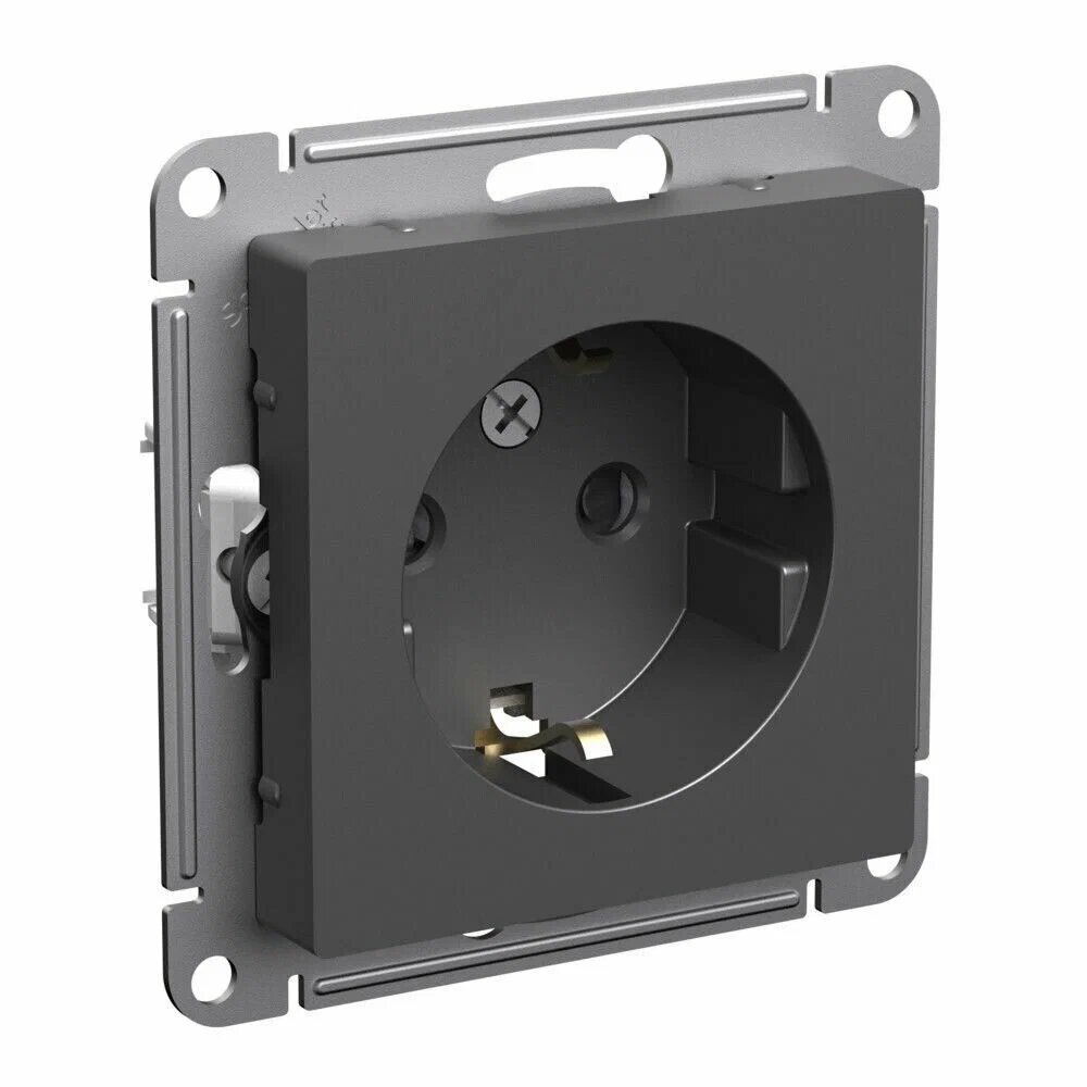 Розетка с заземлением и шторками базальт Atlas Design, 10 шт, Schneider Electric/Systeme Electric ATN001445