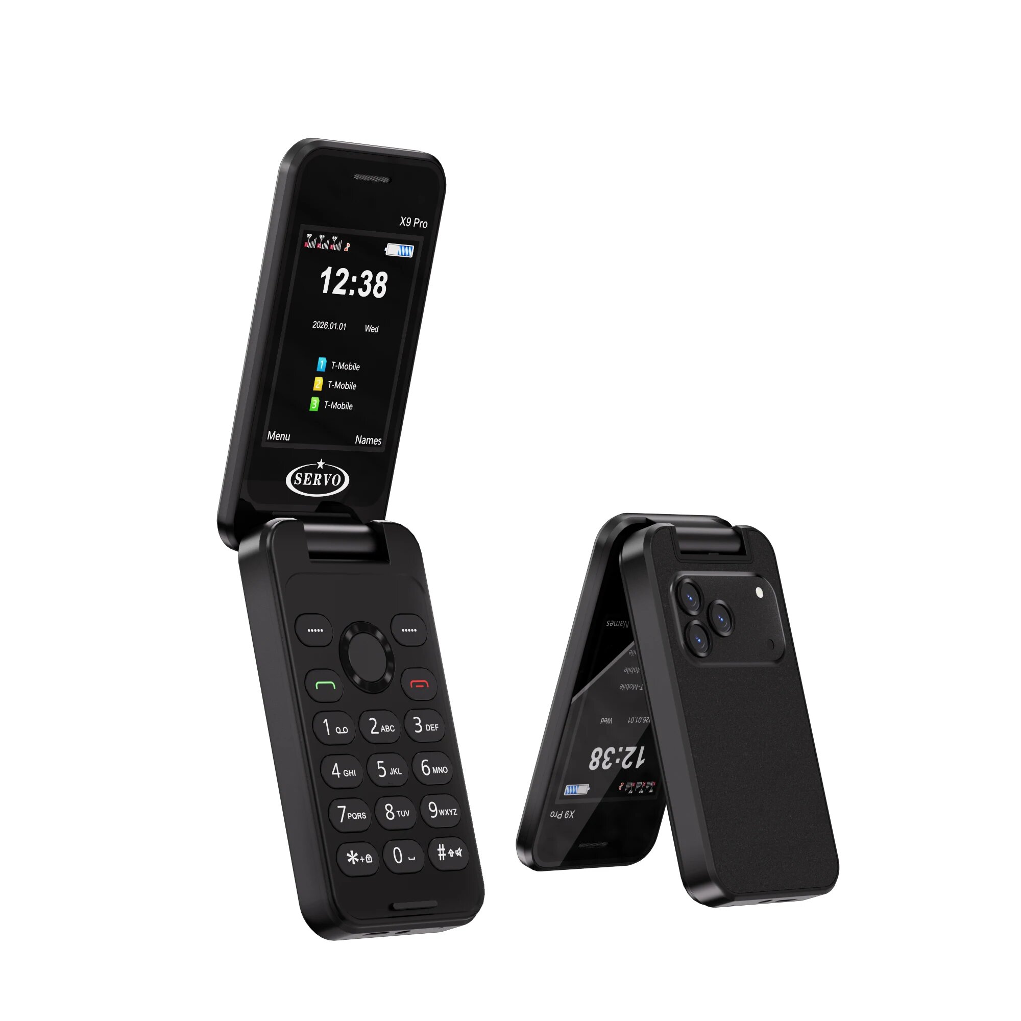 Раскладушка SERVO X9 PRO 2G черная, 3 SIM, Magic Voice