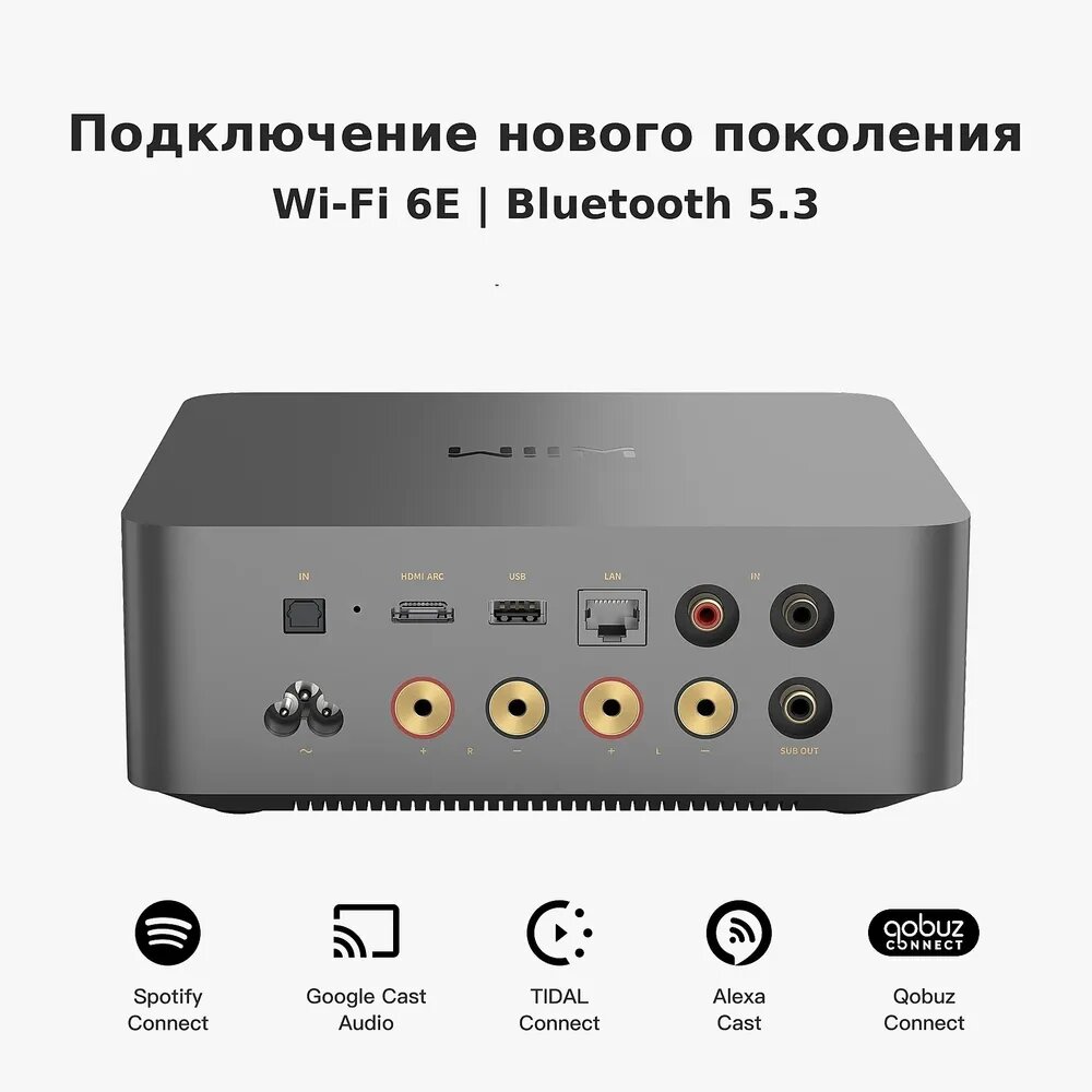 WiiM Amp Ultra с пультом Voice Remote 2 потоковый усилитель 2100 Вт, ЦАП ESS ES9039Q2M, два TI TPA3255, RoomFit EQ, сенсорный экран, входы HDMI ARC, оптика, RCA