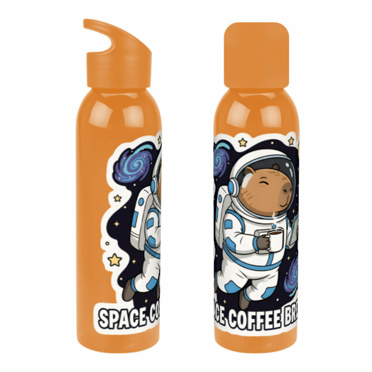 Бутылка для воды «Капибара-космонавт пьёт кофе в невесомости» (оранжевый)