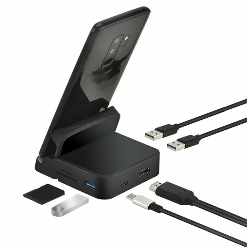 Док-станция 8 в 1 USB C, подставка для телефона, USB C HDMI для MacBook, хаб-док (пластик + металл)