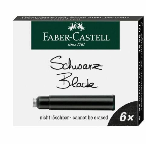 Набор картриджей FABER-CASTELLl International Short для перьевой ручки 6 шт. цвет черный в картонной упаковке, Германия