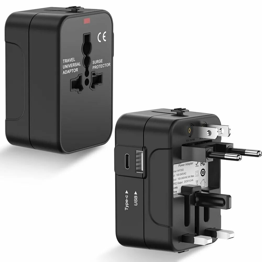 HITRENDS 1 Универсальная розетка USB + 1 type C для быстрой зарядки черного цвета в одной упаковке
