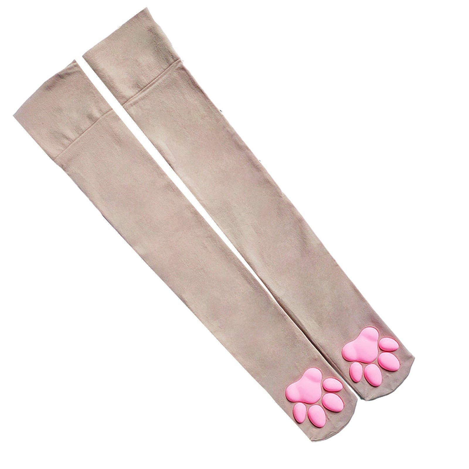 Розовые чулки до бедра с силиконовыми подушечками в виде кошачьих лап