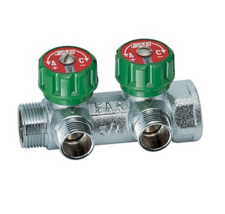 Регулирующий коллектор 3/4" (ВР-НР) с 2 отв. 1/2" НР FAR (FK3821 3412UN) Евроконус
