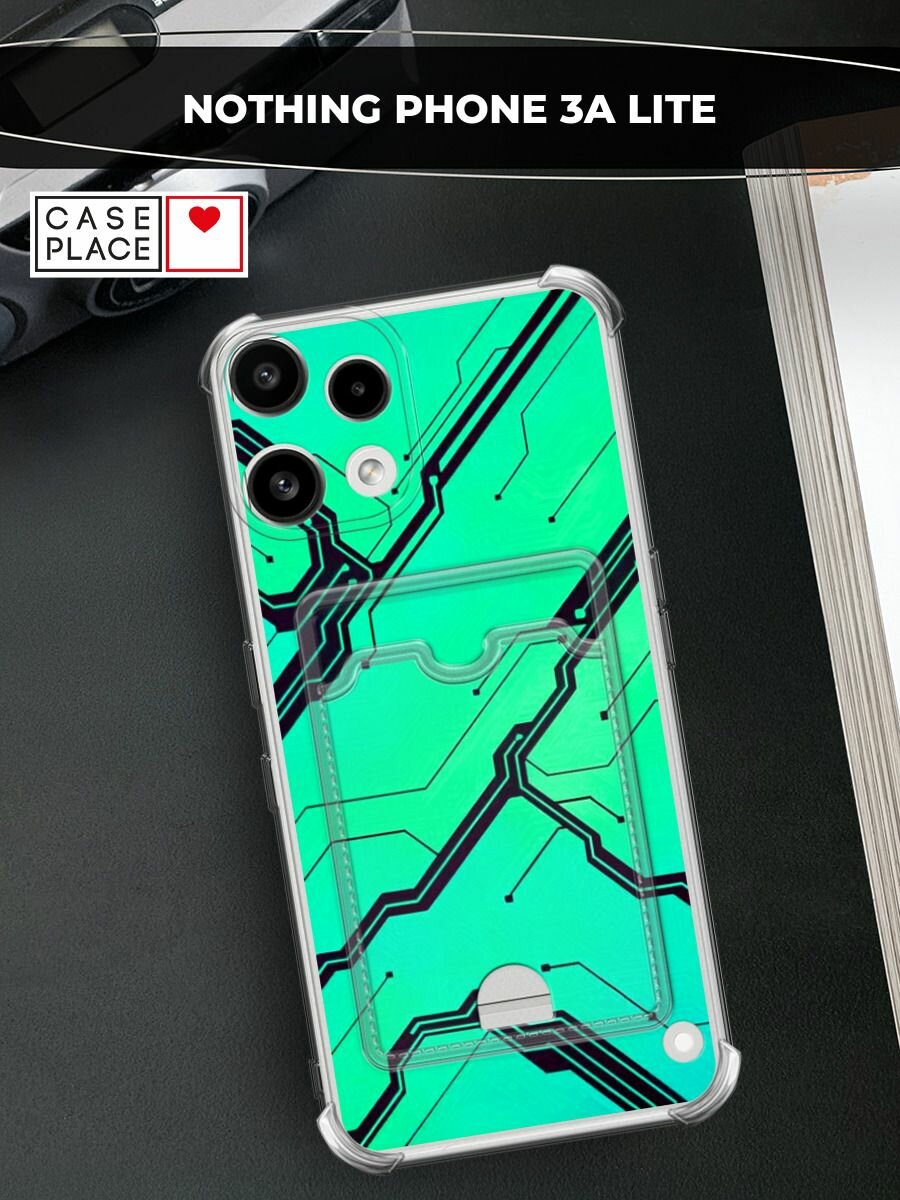 Чехол на Nothing Phone 3a lite (Нотинг Фон 3a Лайт) с картой и принтом Зеленая печатная плата