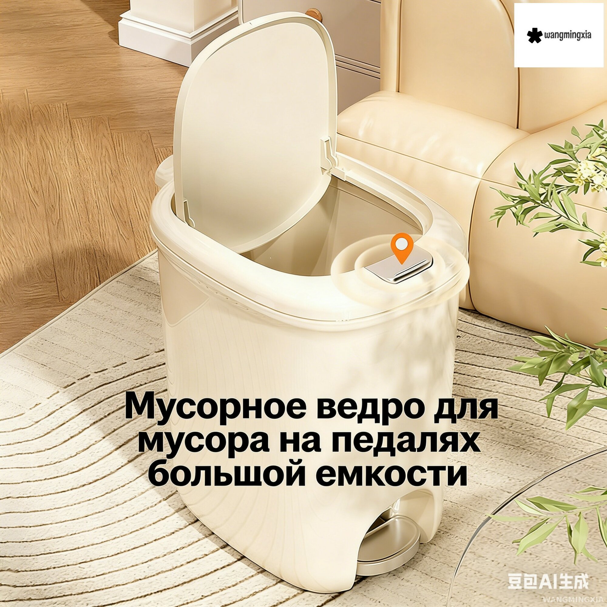 Практичное педальное ведро белого цвета, объемом 20 литров, изготовлено из прочного пластика