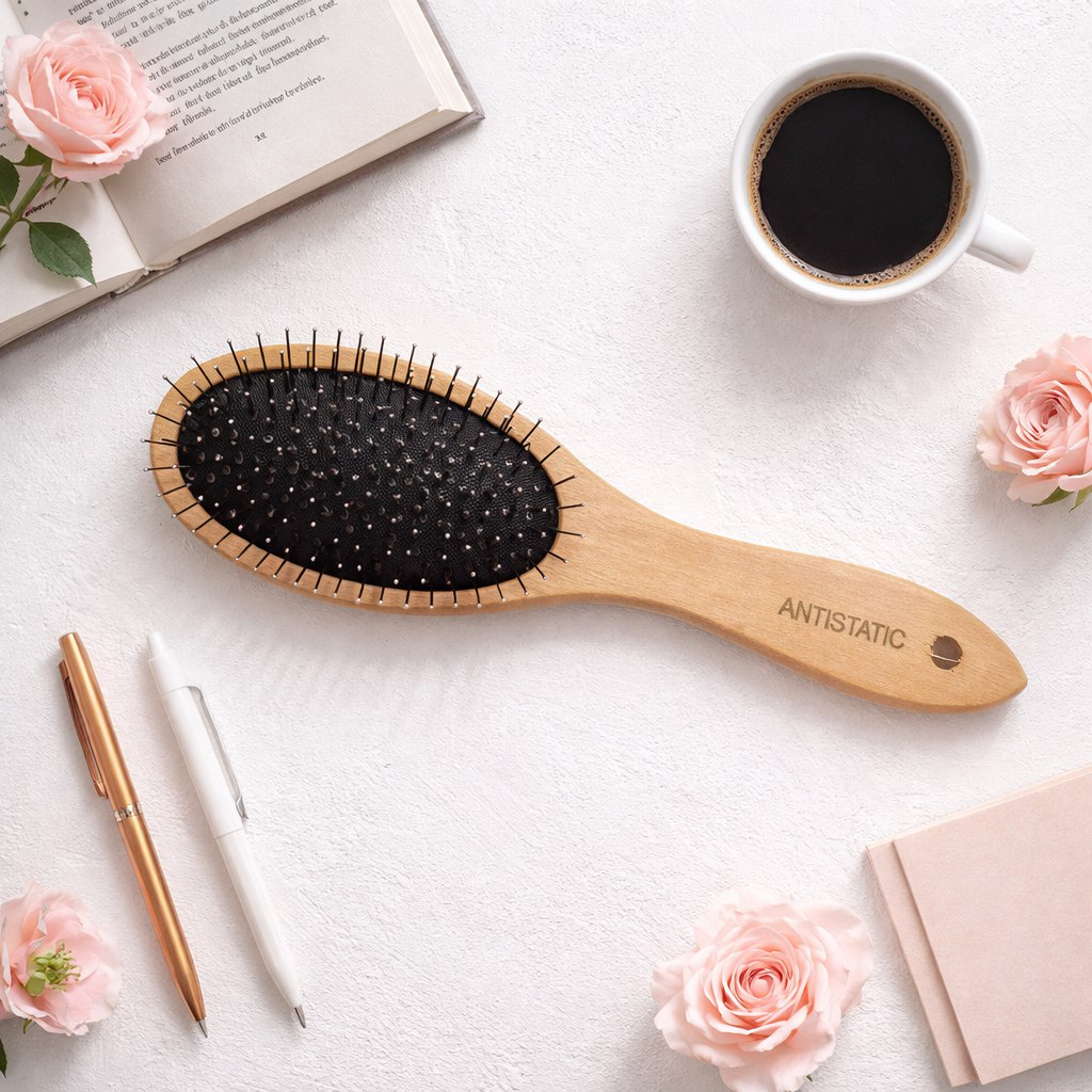 Расческа массажная овальная, деревянная с металлическими зубчиками МД2м