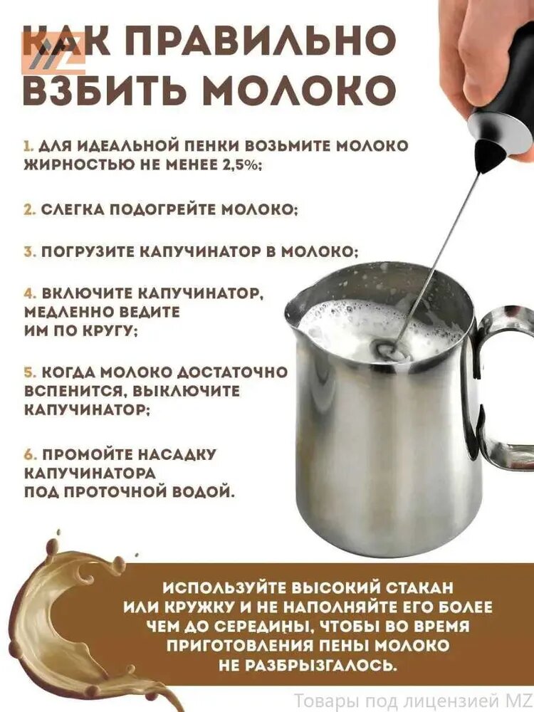Капучинатор электрический для взбивания молока с 2 насадками и 3 режимами работы — фото 1