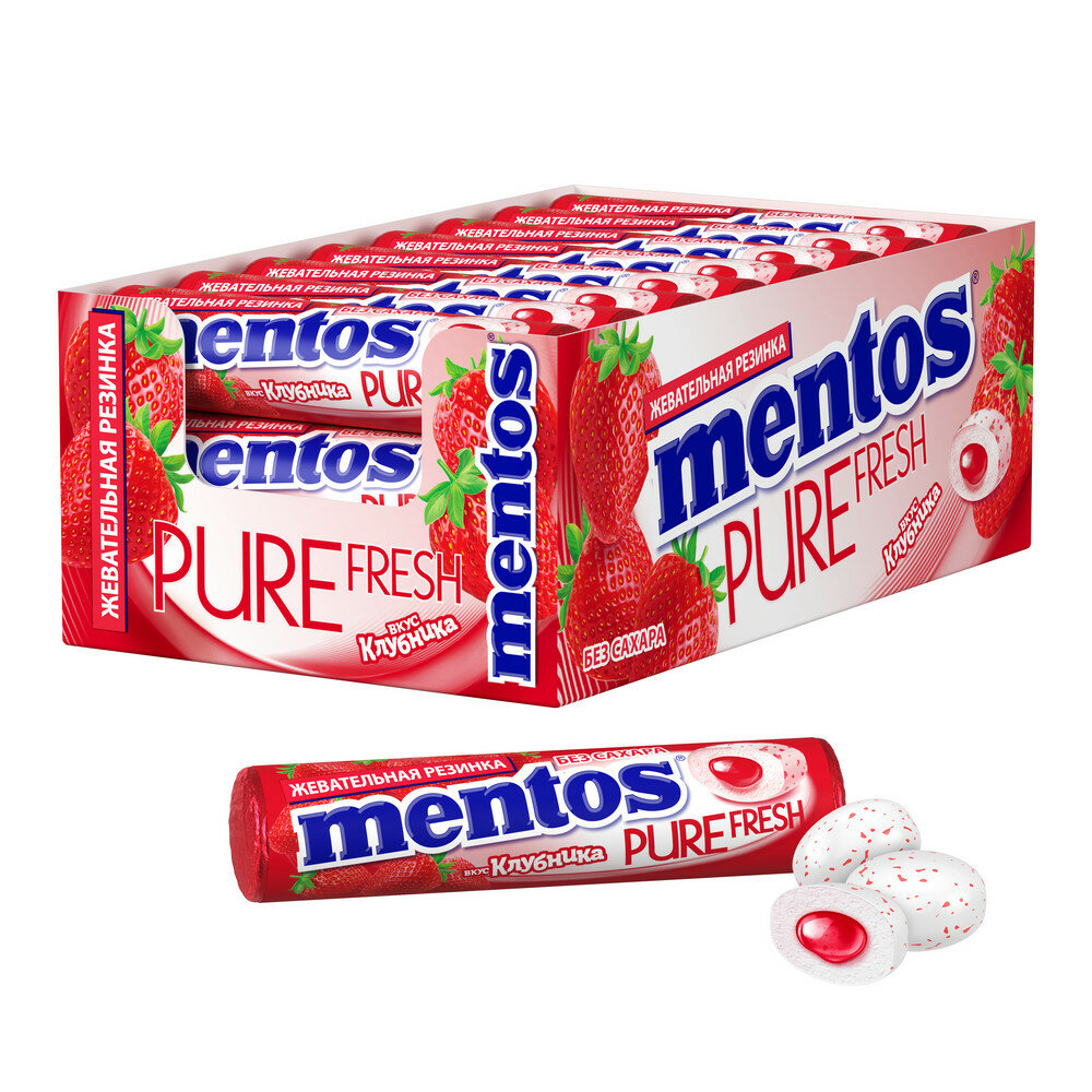 Жевательная резинка Mentos Pure Fresh со вкусом клубники, 24 шт по 15,5 г
