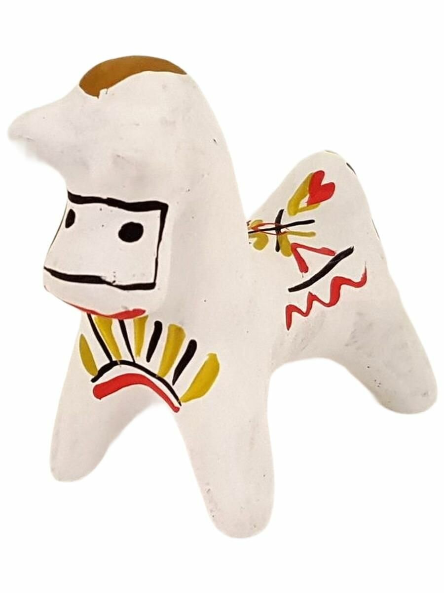 Конь белый малый-1, Каргопольская глиняная игрушка, ручная авторская работа