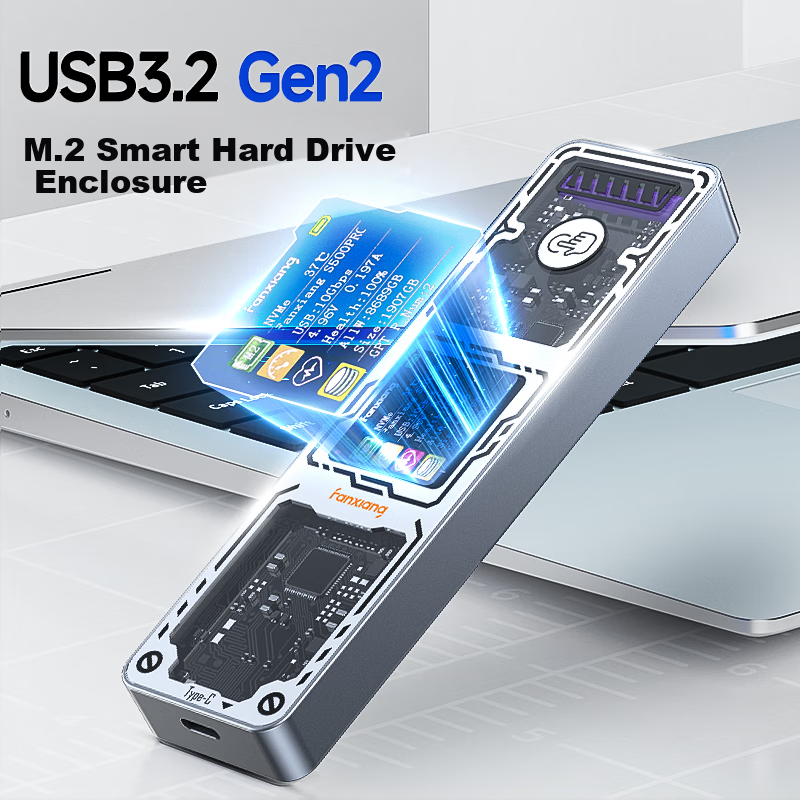 FANXIANG M.2 NVMe SATA Двойной протокол внешний HDD корпус с Type-C 3.2 интерфейсом и умным цифровым дисплеем MD86