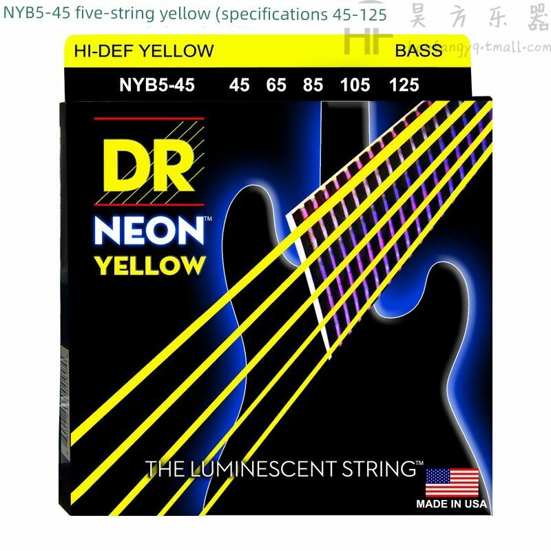 DR NEON Неоновые Струны для Электробаса 5-Струнные 45-125 Гаус, Желтый