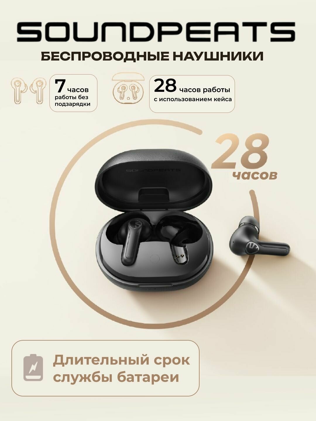 Наушники беспроводные T3 Pro SoundPeats, ANC шумоподавление, bluetooth 5.4 гарнитура