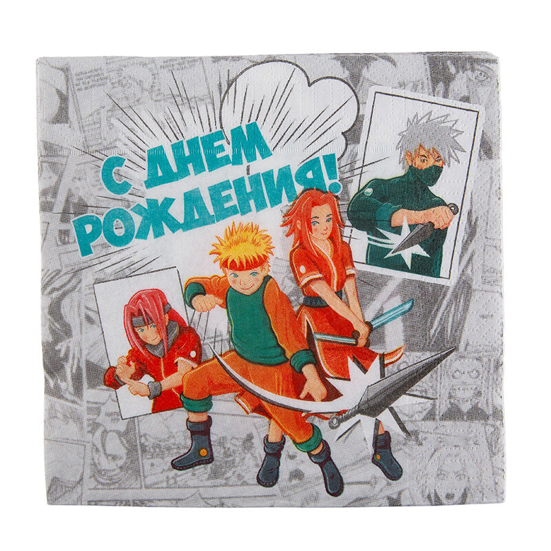 Бумажные салфетки Браво "С днем рождения" Стиль Аниме, 12 шт, размер 33х33 см