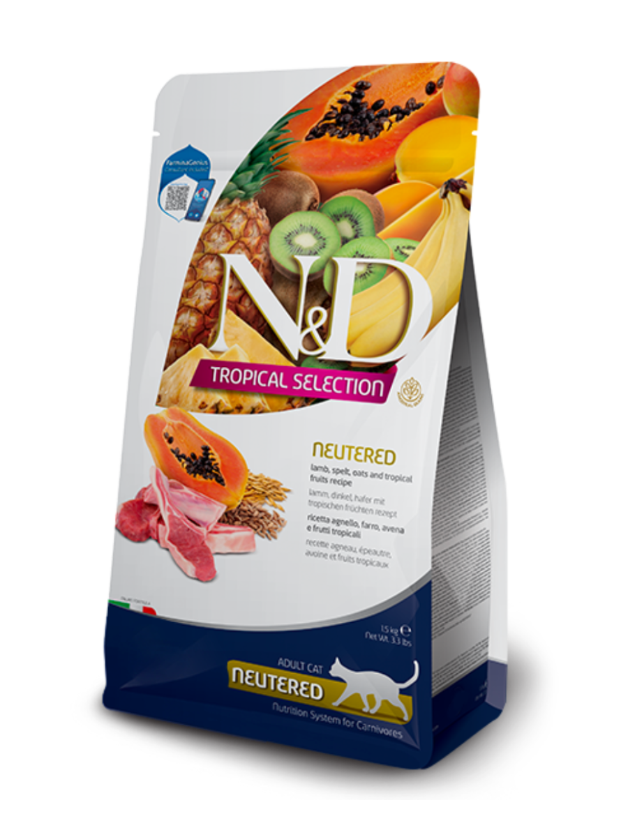 Сухой корм Farmina N&D Tropical Selection (Фармина) для стерилизованных кошек и кастрированных котов с ягненком, 1,5 кг