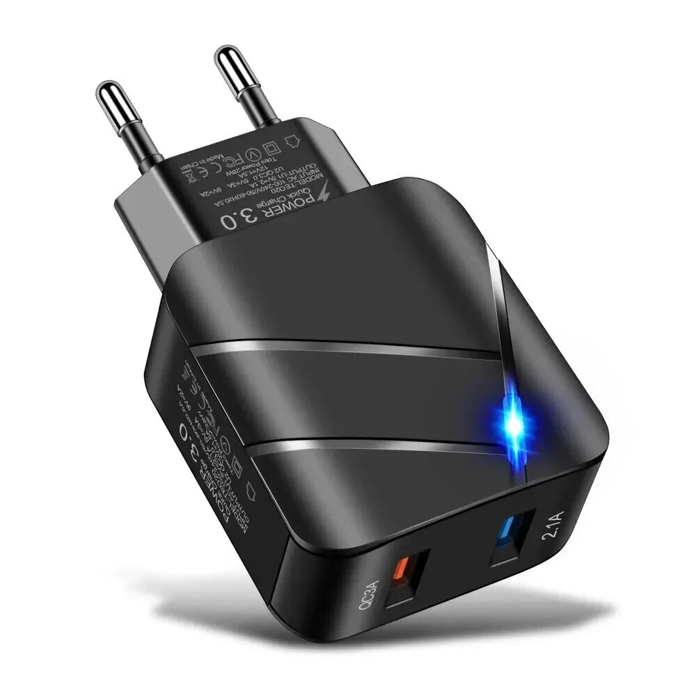 Сетевой адаптер EU Power 3.0 с двумя USB портами, черный