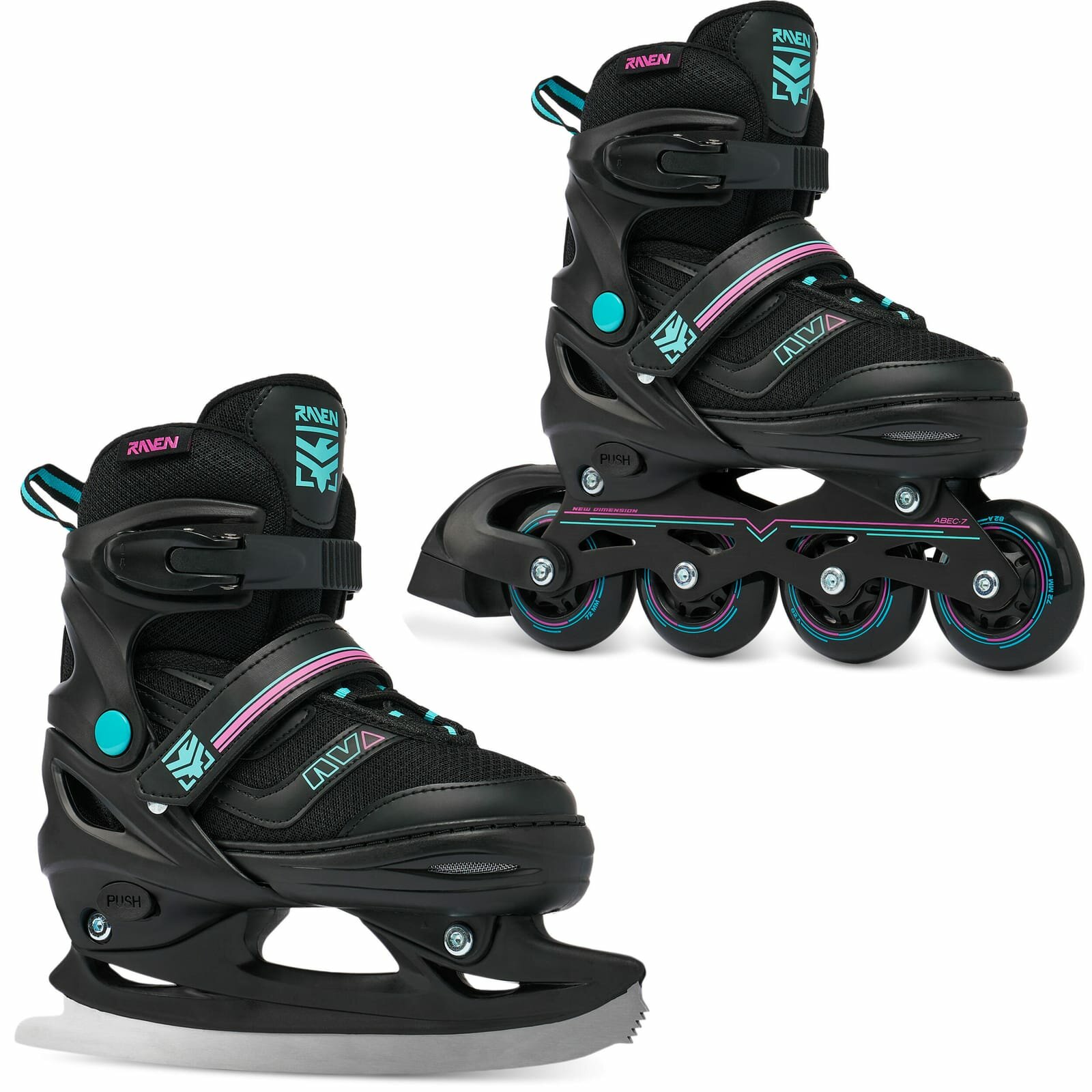 DECATHLON ролики Raven Drill, регулируемые, мятно-синий/розовый, размер 38-42