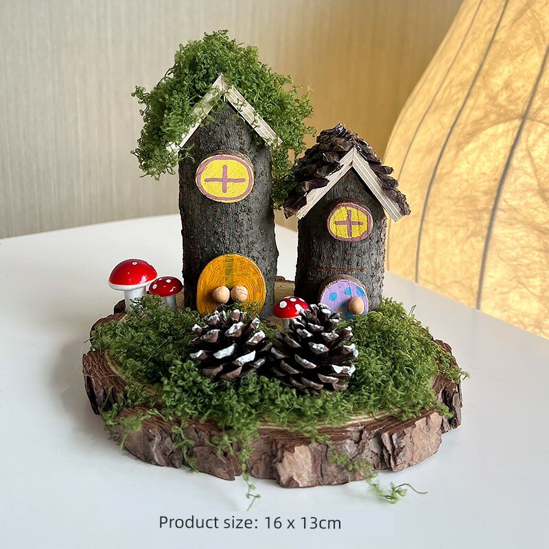 Комплект для творчества с мхом на деревянном домике, натуральная кора и ветки, осенняя поделка для детского сада