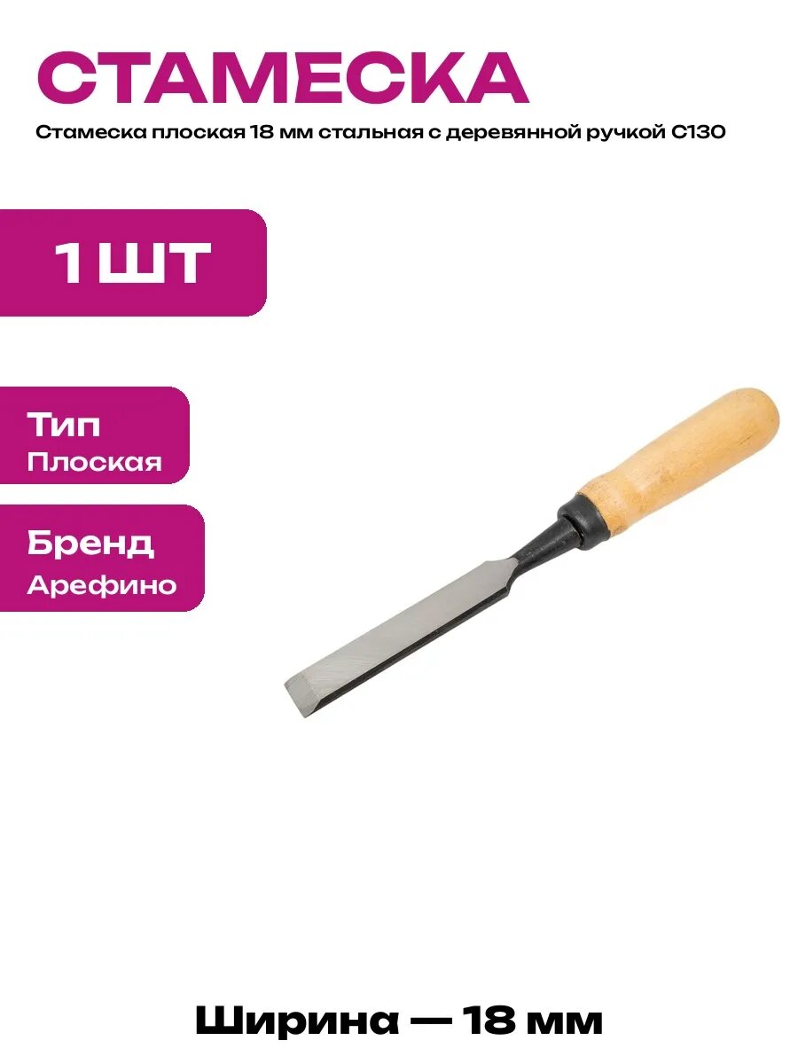 Стамеска плоская 18 мм сталь С130 с рукояткой из дерева С130