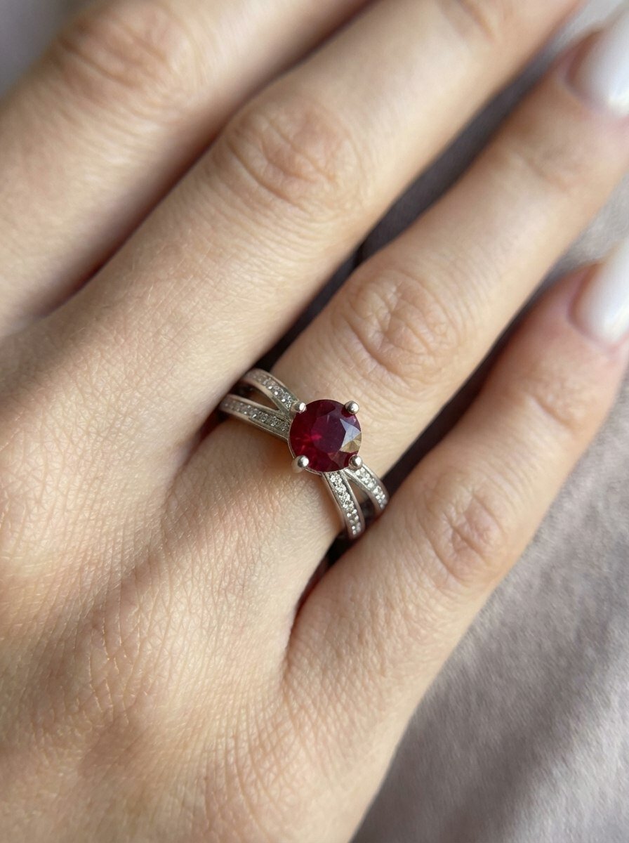 Кольцо на фалангу, серебро, 925 проба, родирование, рубин, циркон