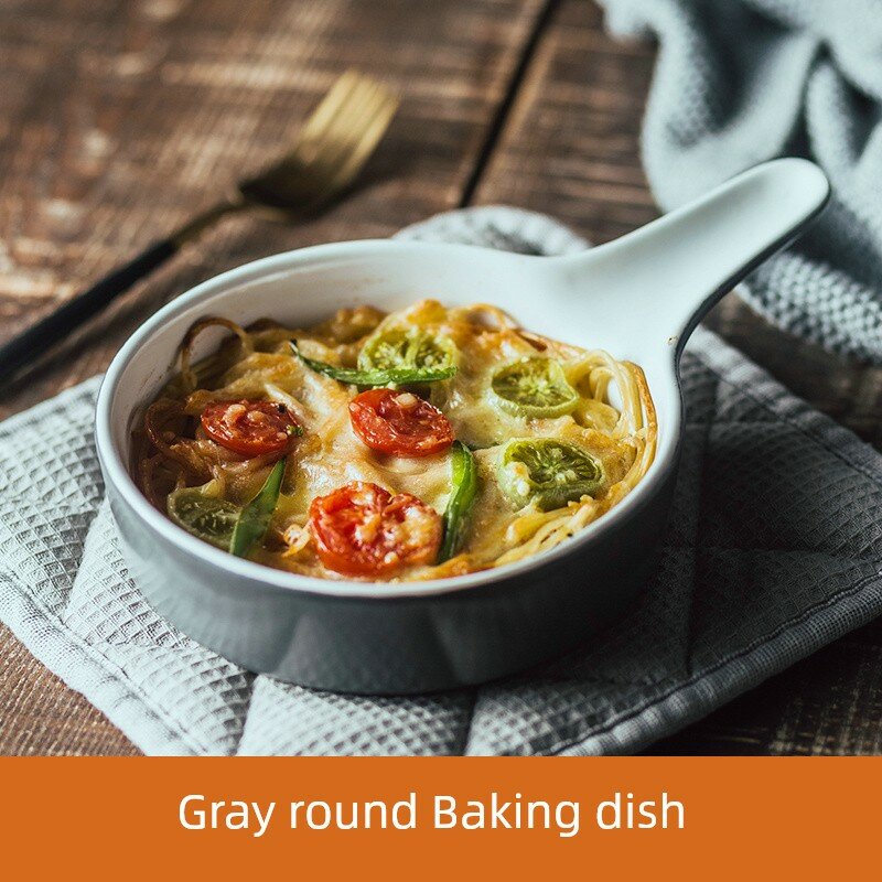 Серая круглая керамическая запекательная посуда для микроволновки, безопасная в печи, диаметр 20 см, 1 шт