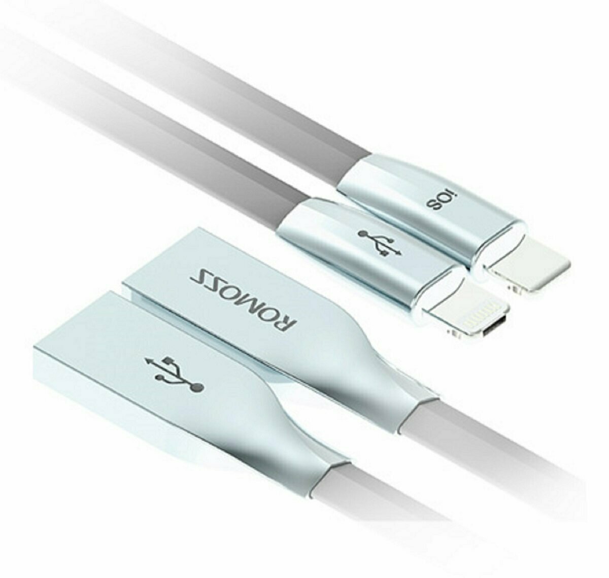 Кабель Romoss Roling Hybrid (USB 3.0 - micro USB/Apple Lightning), серебристый
