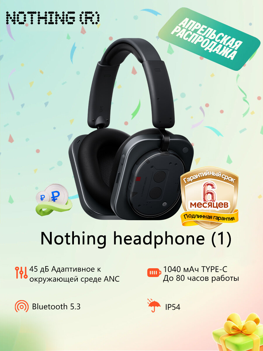 Наушники Nothing headphone (1), 1040 MAH,42dB ANC, BT5.3, IP52 Черный