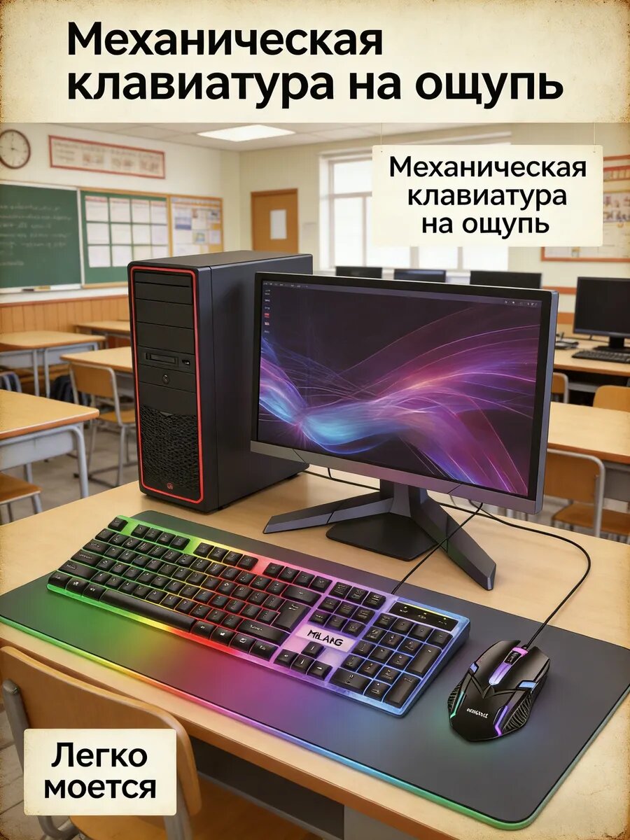 С разноцветным дыхательным светом клавиатура и мышь