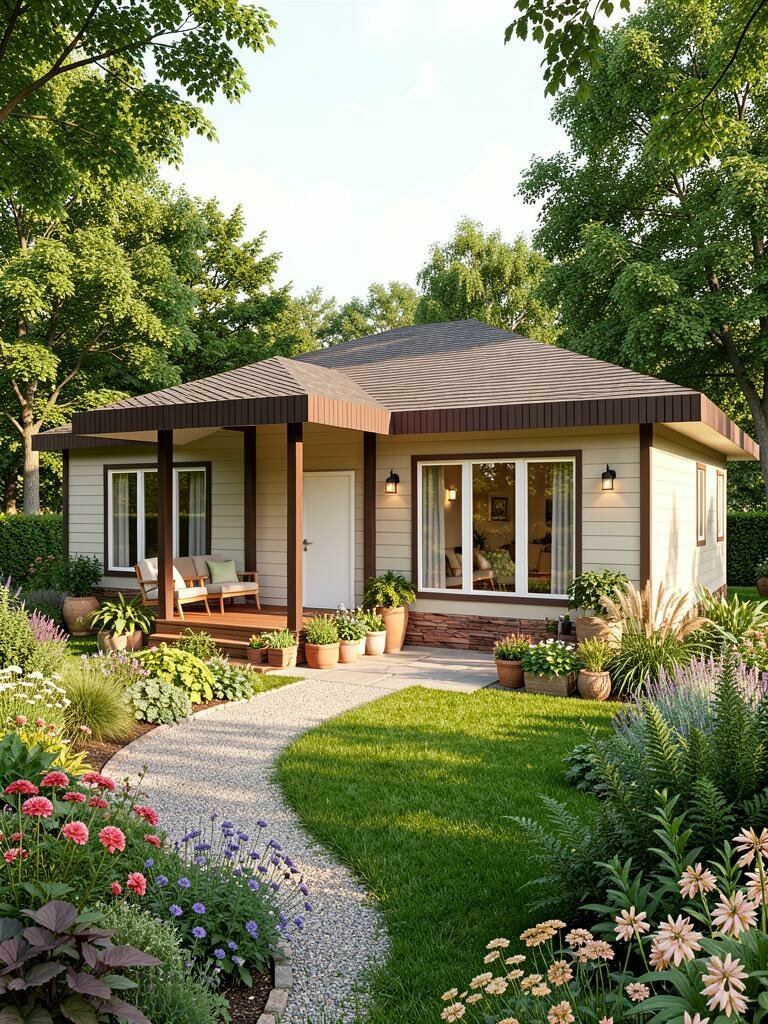 Проект одноэтажного каркасного дома с тремя комнатами 9,88х11,38 м