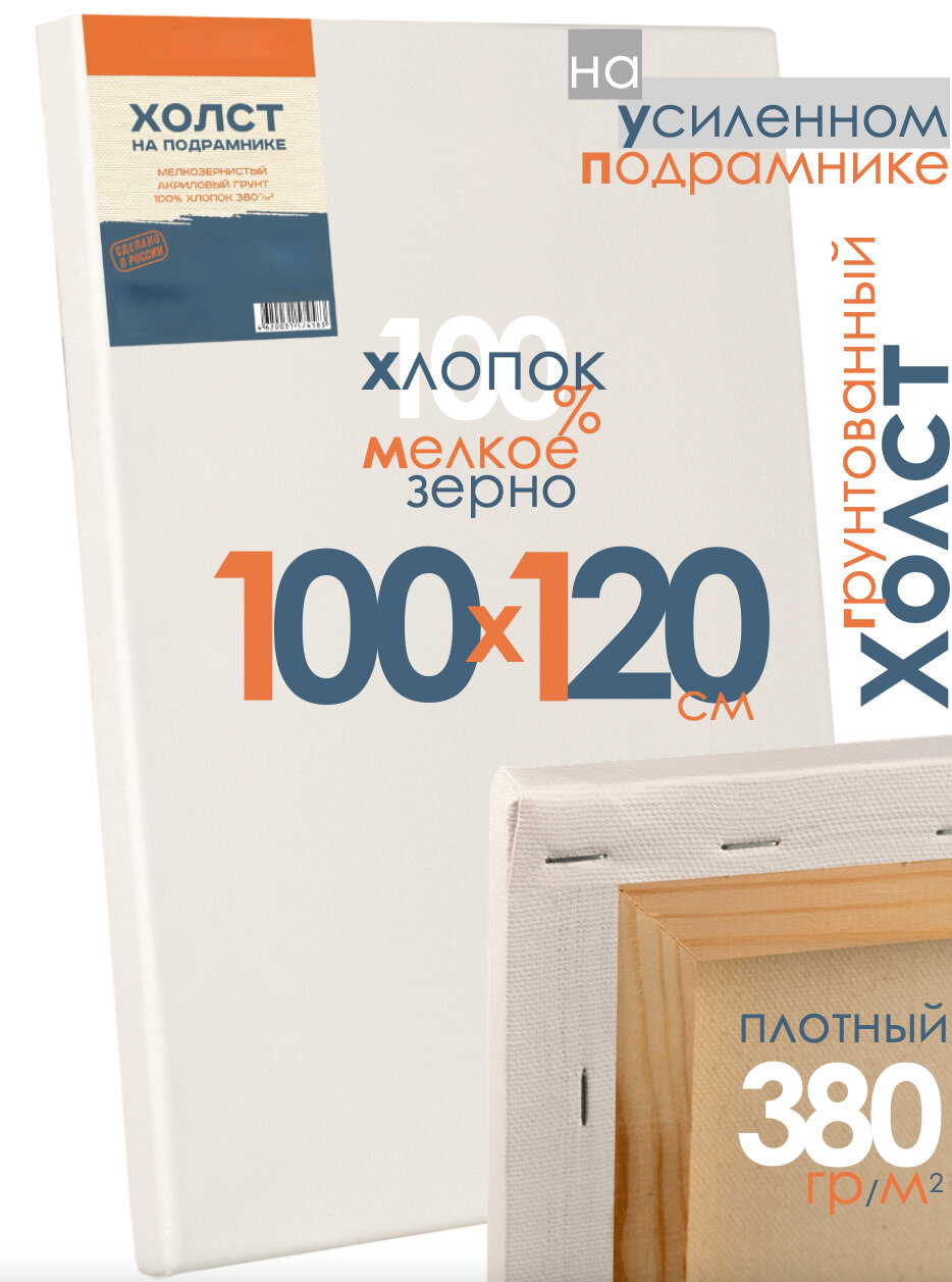 Холст на подрамнике100х120 см, хлопок Пинакс, мелкозернистый, 380 гр/м2, артикул ХПХ100120