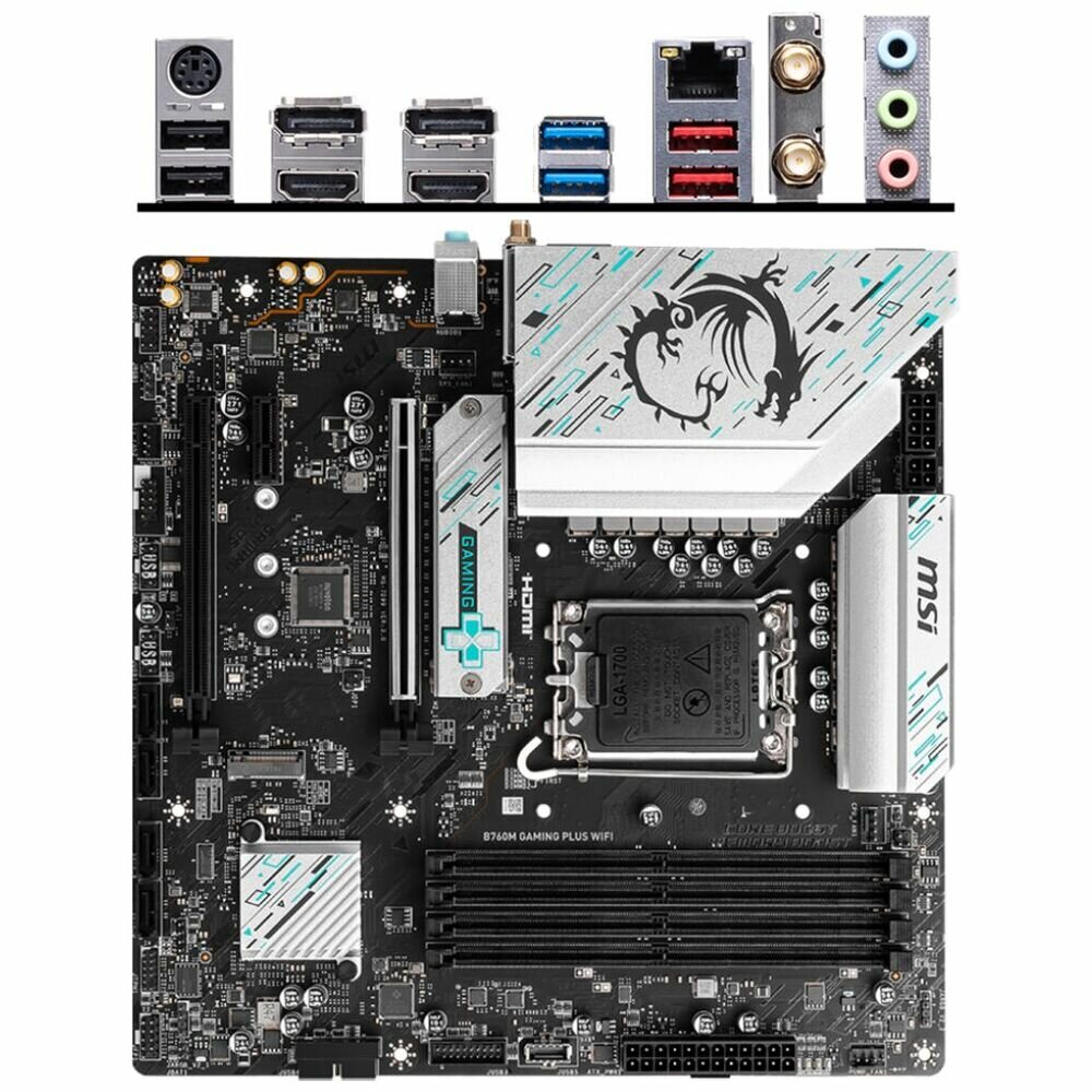Материнская плата MSI B760M Gaming Plus WiFi B760 Socket-1700 4xDDR5, 4xSATA3, RAID, 2xM.2, 2xPCI-E16x, 4xUSB3.2, 2xDP, 2xHDMI, WiFi, 2.5Glan, mATX