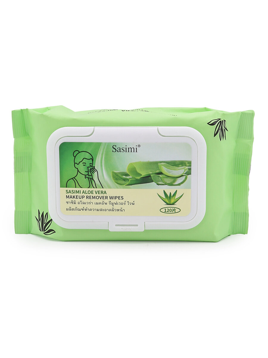 Sasimi Салфетки для снятия макияжа с Алоэ Aloe Vera Makeup Remover Wipes, 120 шт