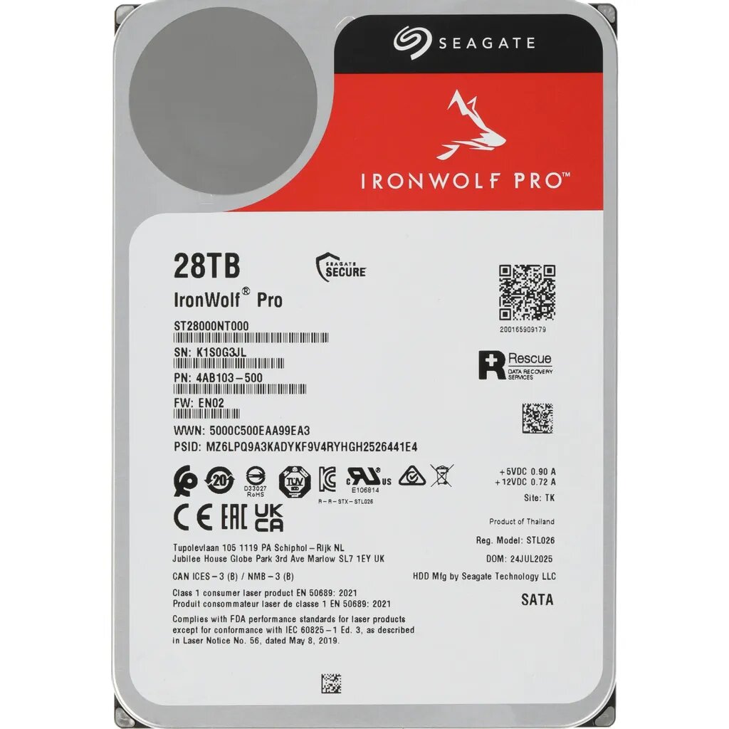 Жесткий диск Seagate Ironwolf Pro ST28000NT000, 28ТБ, HDD, SATA III, 3.5", 7200об/мин