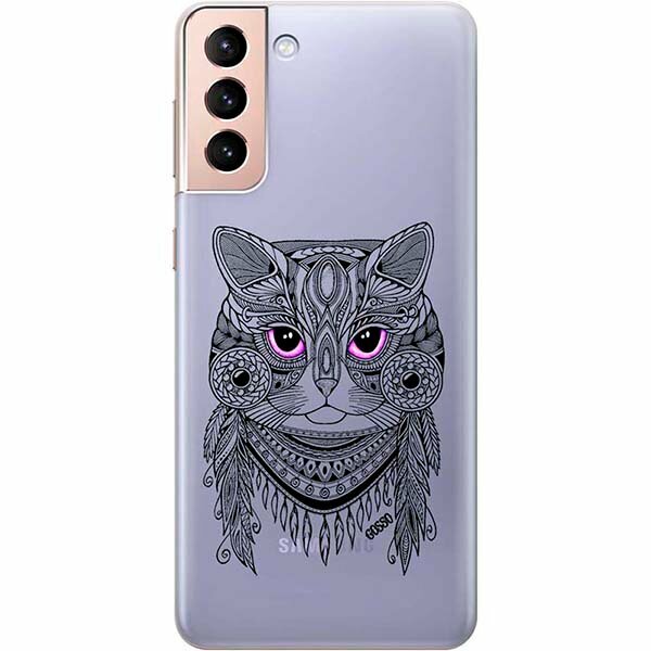 Ультратонкий силиконовый чехол-накладка ClearView 3D для Samsung Galaxy S21+ с принтом "Grand Cat"