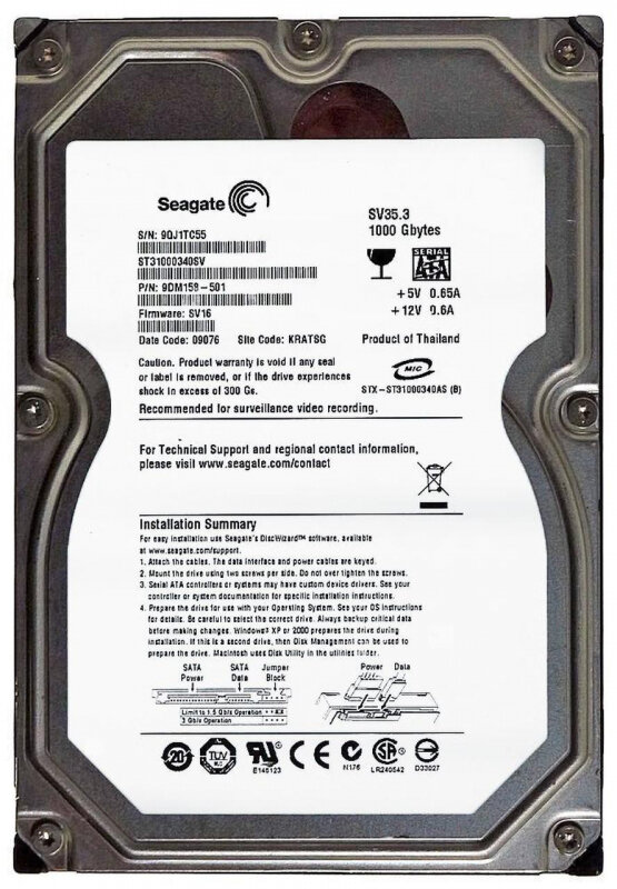 Жесткий диск Seagate ST31000340SV 1Tb SATAII 3,5" HDD
