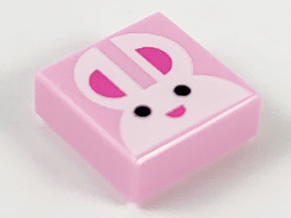 Деталь Lego 3070bpb142 Tile 1 x 1 with Groove with White Bunny Rabbit Head / Face, Black Eyes, and Dark Pink Ears and Nose Pattern