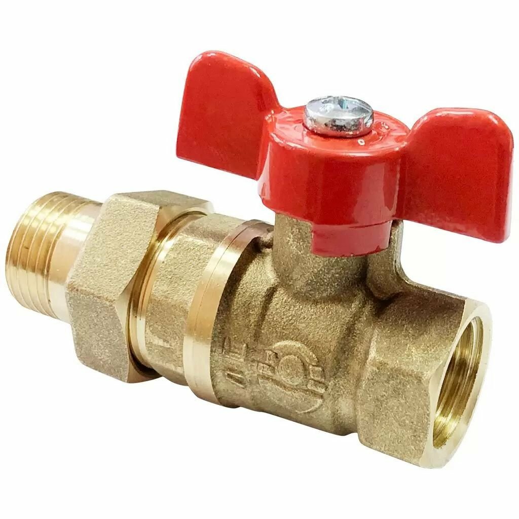 Кран для воды Valfex 3/4" прямой с американкой и ручкой-бабочкой, надежная запорная арматура для инженерной сантехники