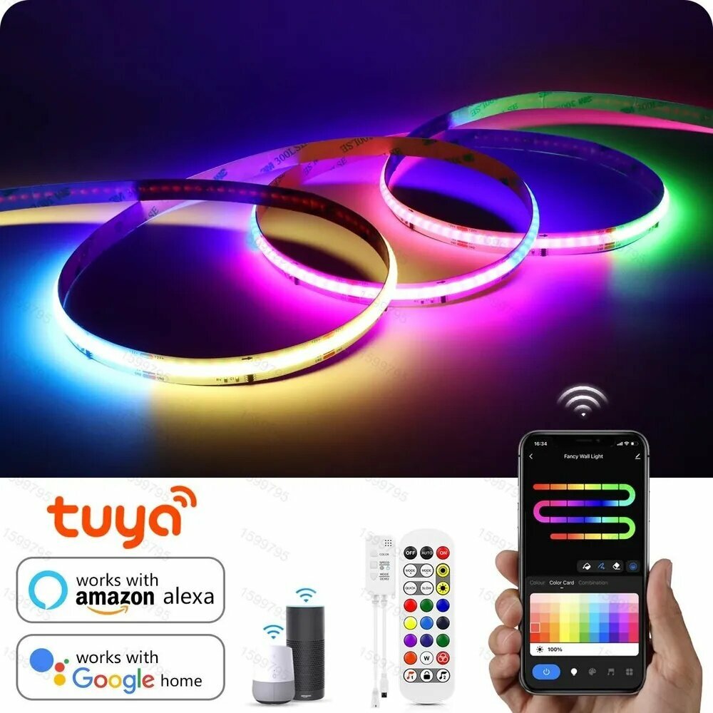 Светодиодная лента COB 3 Вт, RGB, 576 диодов, 220 В, управление Smart Life (Tuya), 1 шт