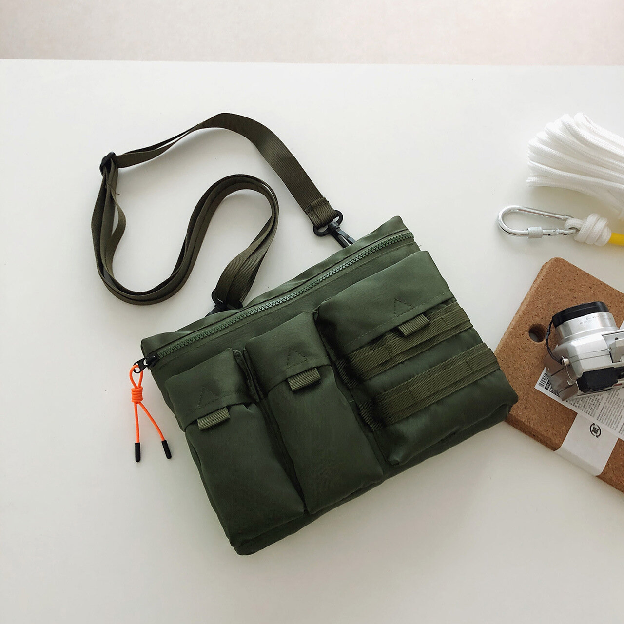 Сумка для рабочей одежды в японском стиле, многофункциональная сумка-мессенджер с несколькими карманами, поясная сумка в горном стиле для активного отдыха, мужской рюкзак на одно плечо.